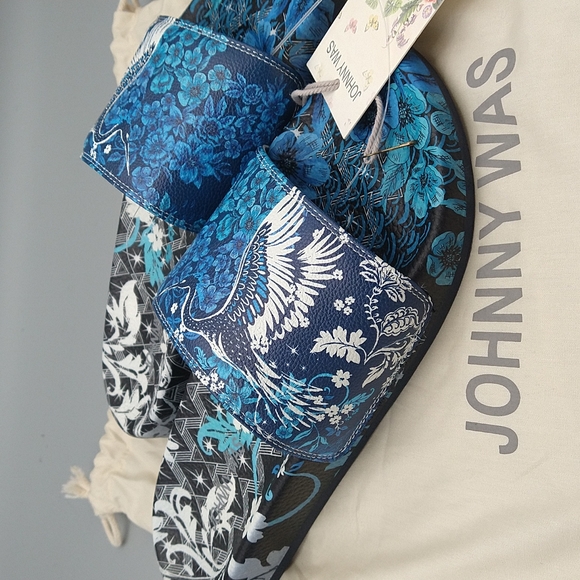 Johnny Was | Shoes | Johnny Was Sz 9 Pool Slides Sandals Blue Phoenix ...